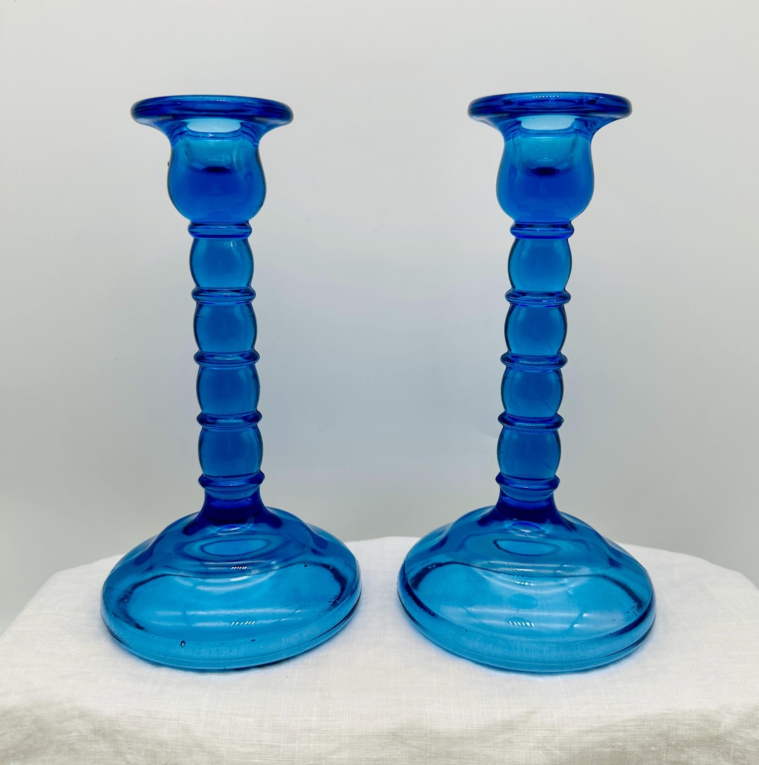 Vintage Pair of Cambridge Statuesque Aurora Blue Tall Glass ...