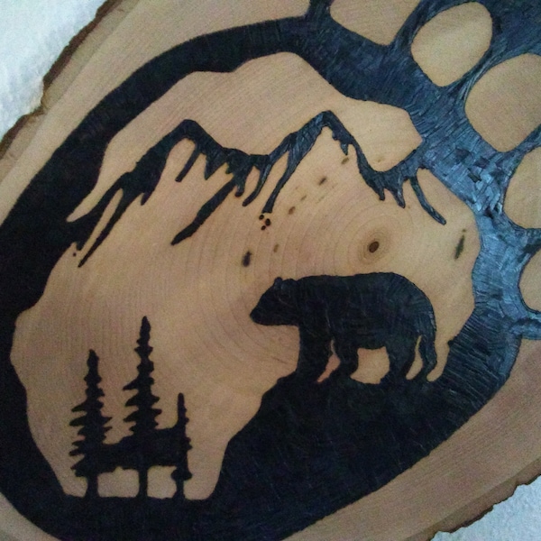 Wood Burned Art Bear - Etsy