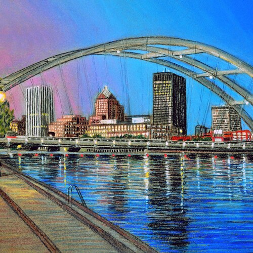 Rochester NY Skyline evening Art Print Pastel by Bix - Etsy