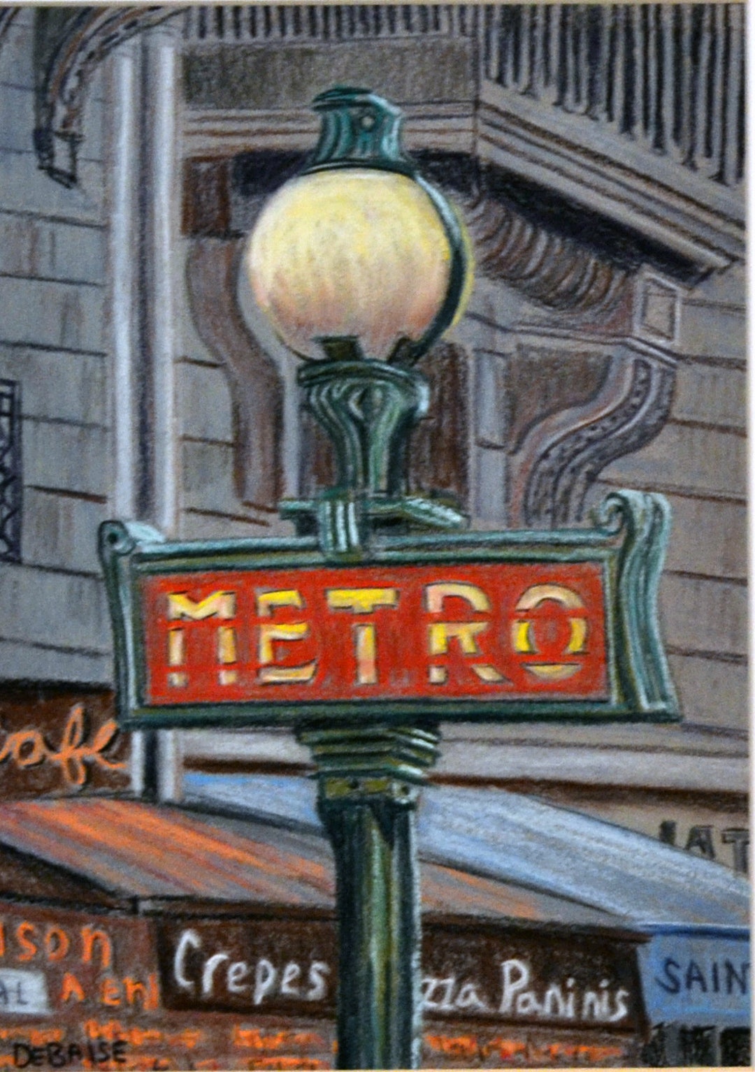 Paris Metro Sign - Original Pastel Drawing by Bix Debaise - Etsy