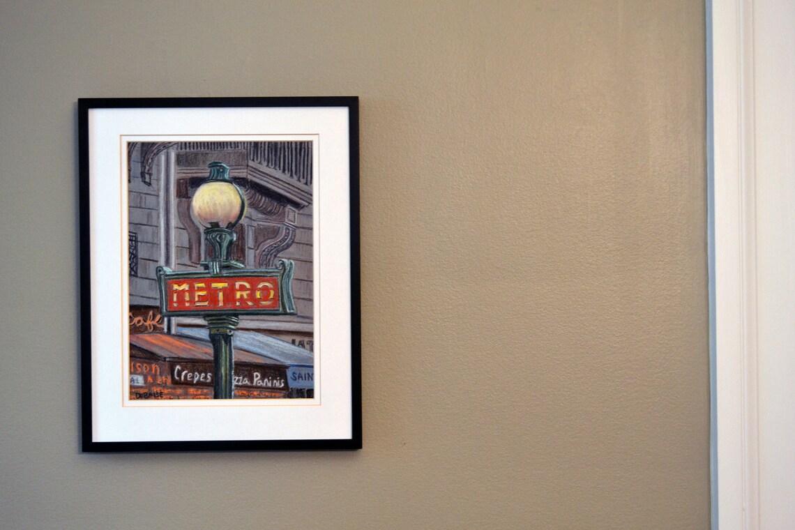 Paris Metro Sign - Original Pastel Drawing by Bix Debaise - Etsy