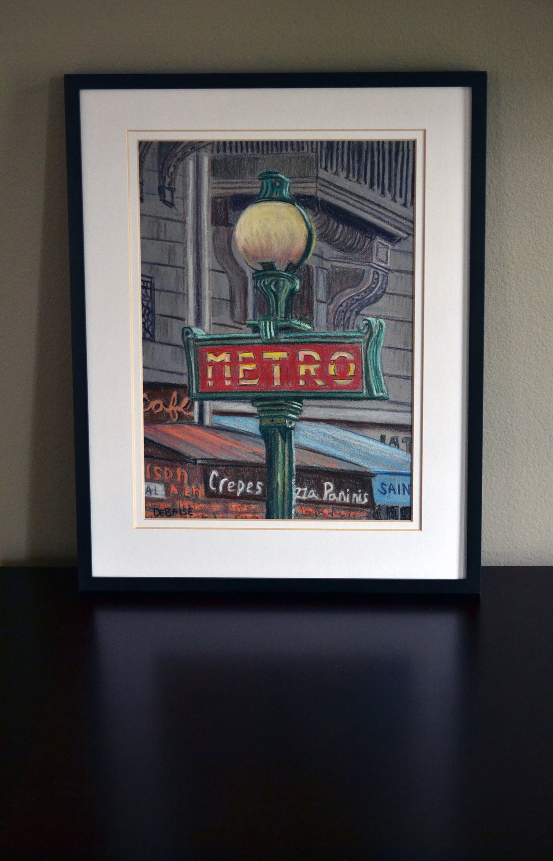 Paris Metro Sign Original Pastel Drawing by Bix Debaise - Etsy