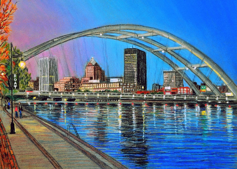 Rochester NY Skyline evening Art Print Pastel by Bix - Etsy