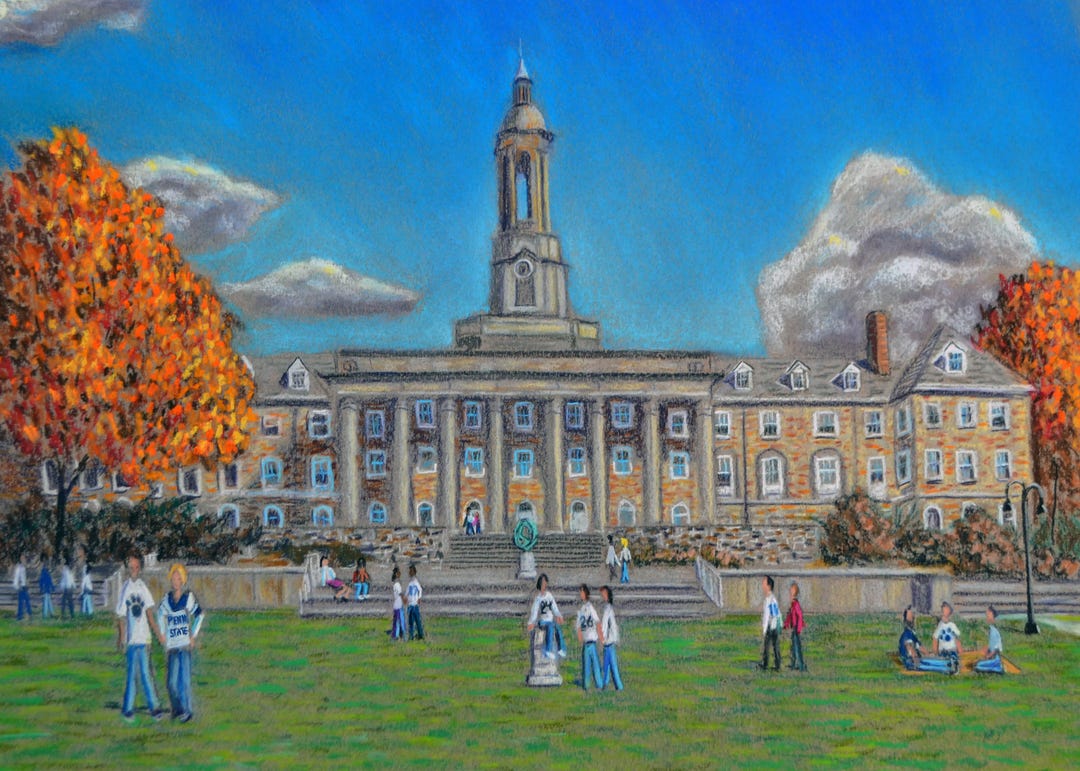 Penn State Campus - a Print of a Bix Debaise Original Pastel Drawing - Etsy