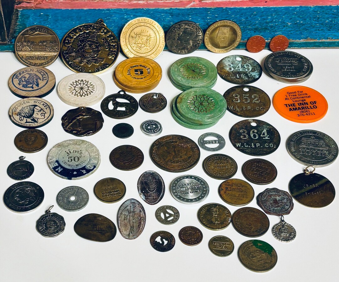 50 Vintage Tokens & Coins Memorabilia Casino Chips, Mailbox Tokens ...