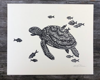Sailor Turtle Print Sea Life Print Ocean Animal Print - Etsy