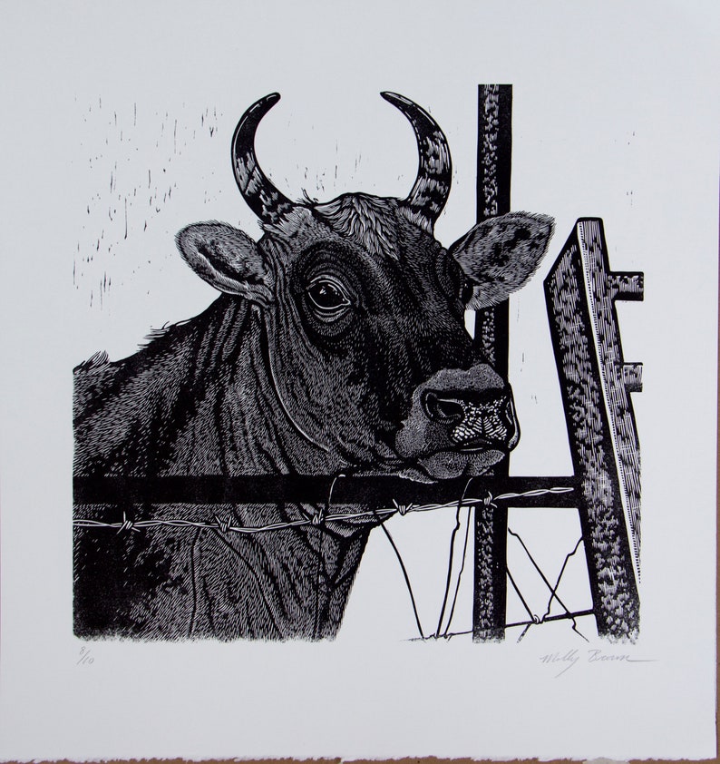 Cow Linocut Print - Etsy
