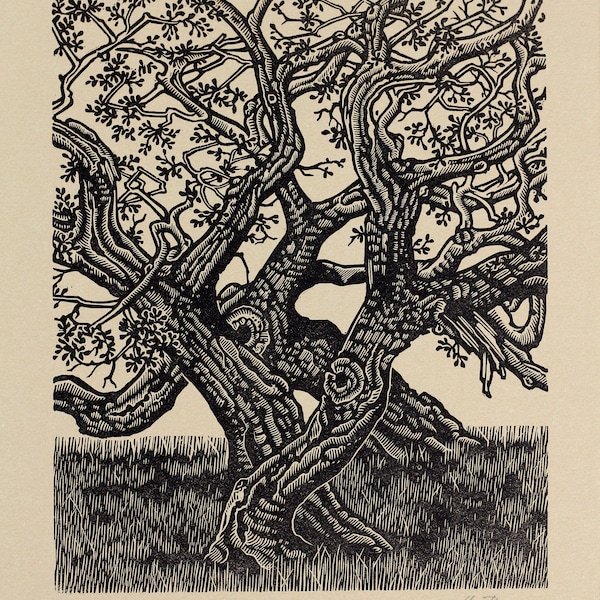 Linocut Print Tree - Etsy