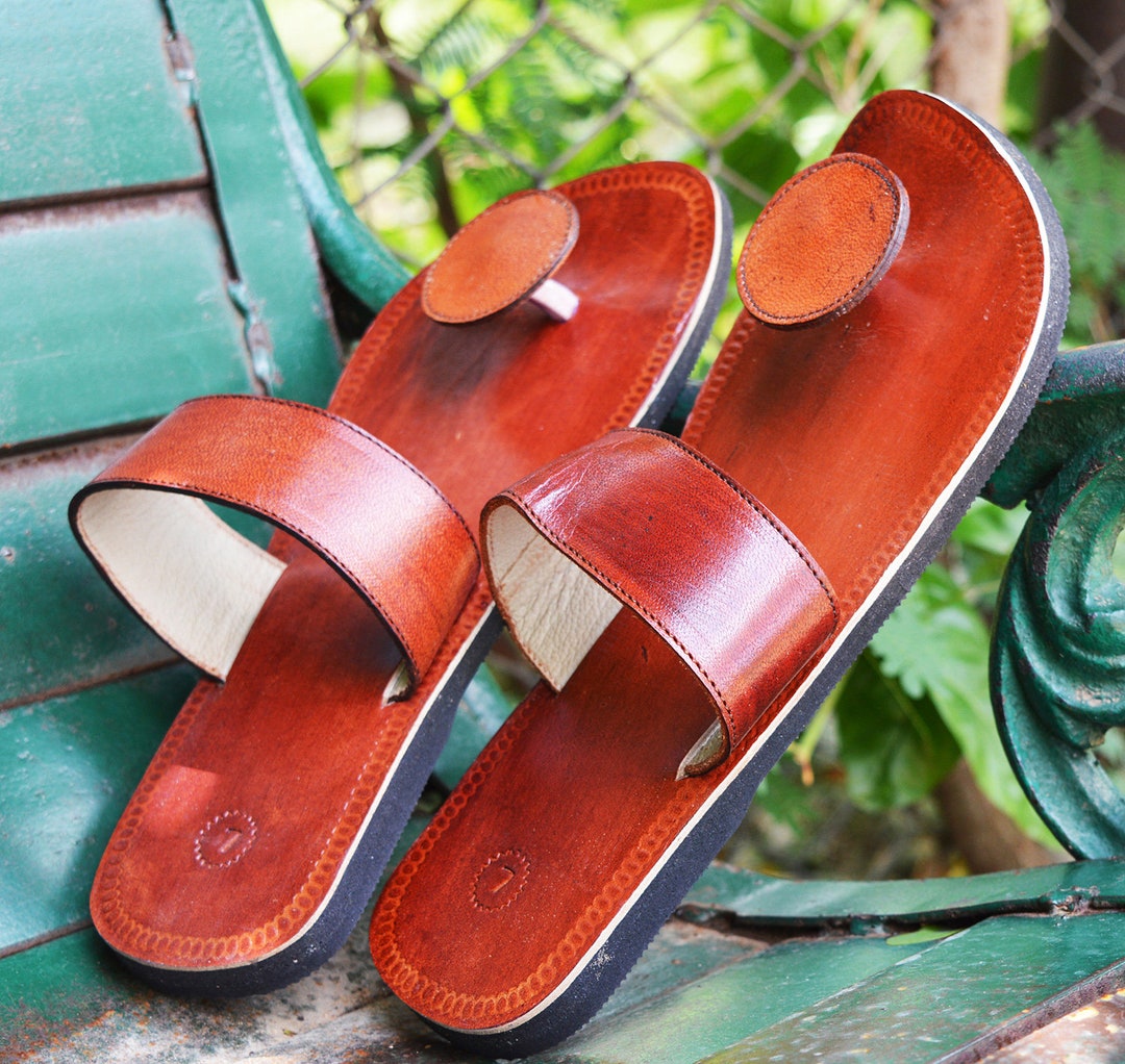 Handmade Men Leather Sandals Handcrafted Gents Slippers Round Etsy