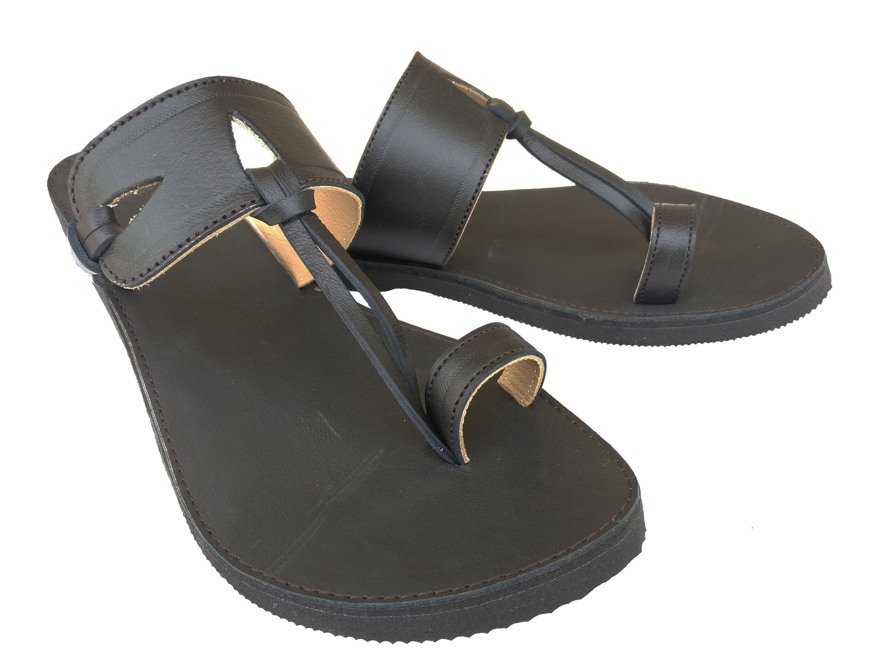 Women Biblical Leather Sandals Handmade Black Ladies Sandals Toe Strap ...