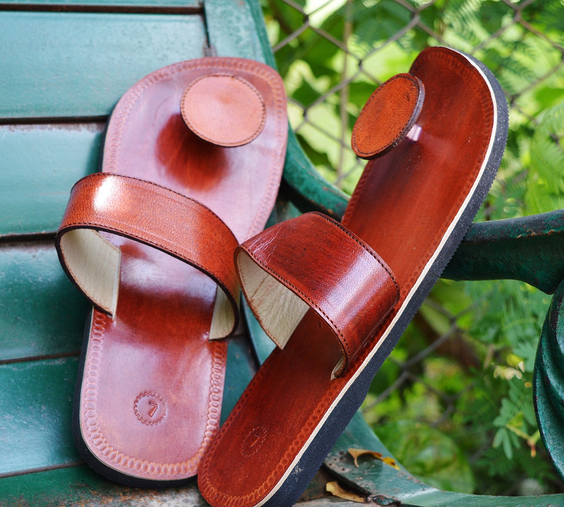 Handmade Men Leather Sandals Handcrafted Gents Slippers Round Etsy