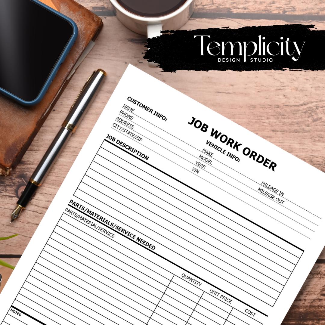 Auto Repair Work Order Form: Editable PDF Template (digital Download ...