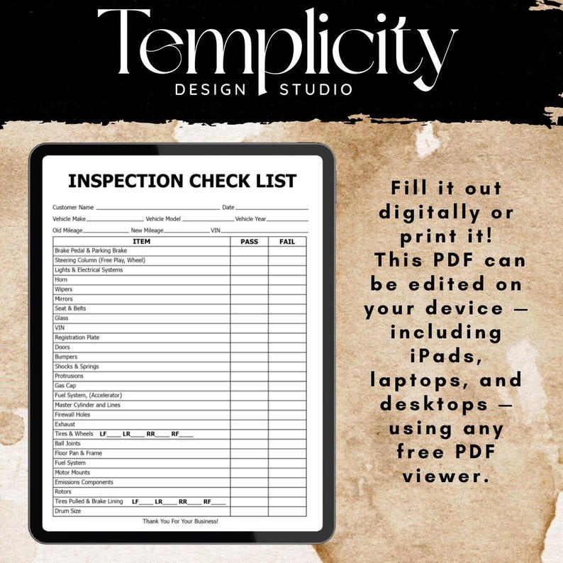 Vehicle Inspection Checklist PDF: Editable Mechanic Shop Form ...