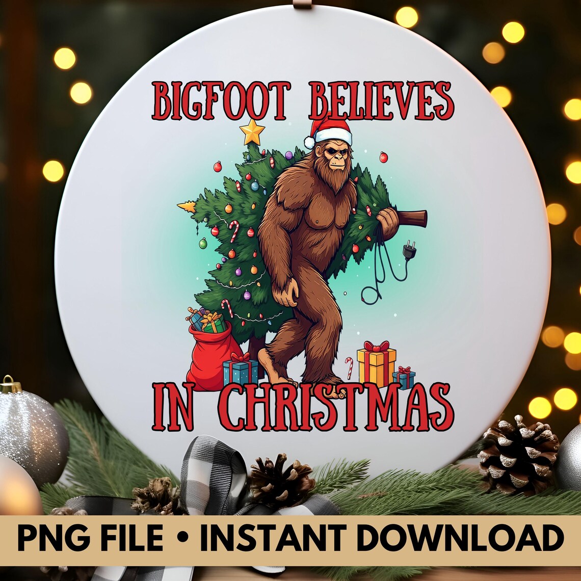 Bigfoot Christmas PNG: Sasquatch Santa With Tree (digital Download) - Etsy