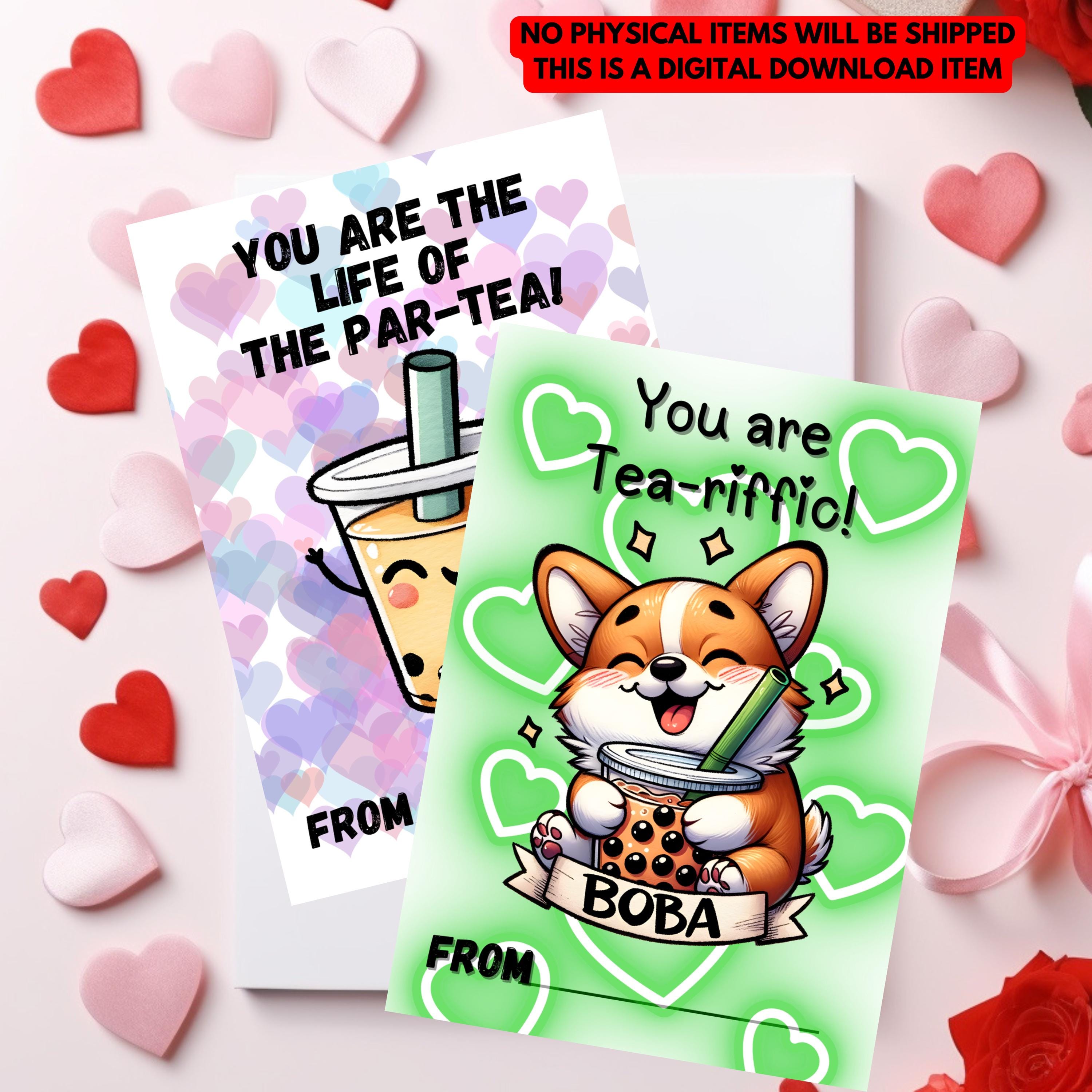 Boba Inspired Valentine Card, Cute Boba Valentine, Boba & Hearts ...