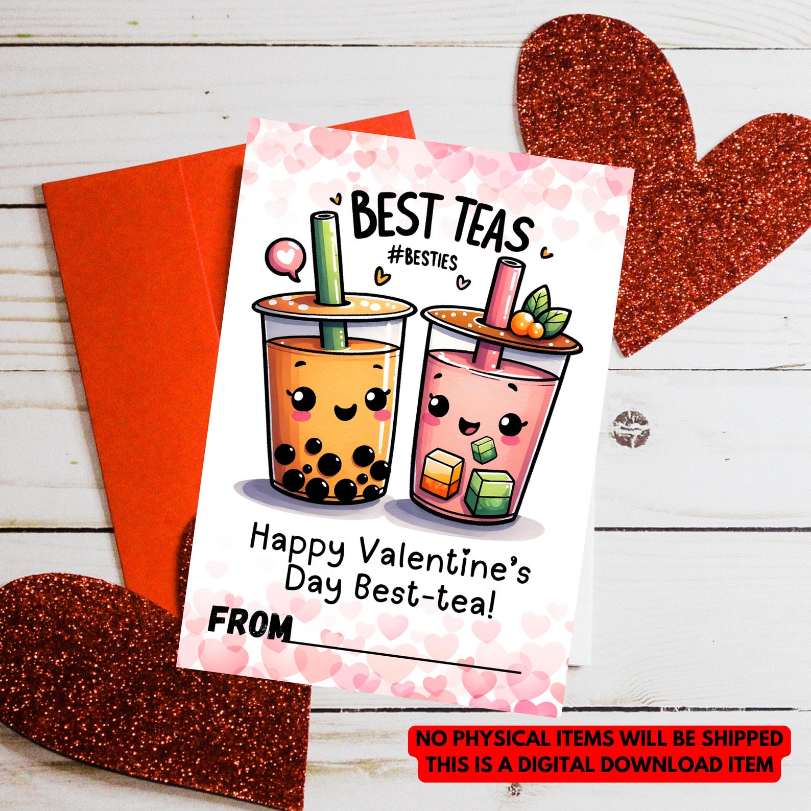 Boba Inspired Valentine Card, Cute Boba Valentine, Boba & Hearts ...