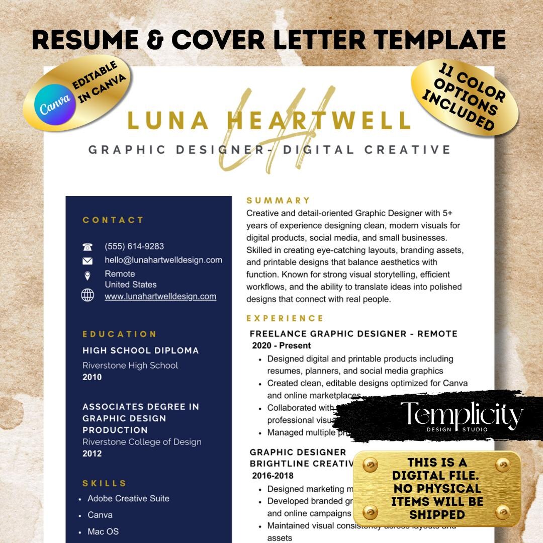 Editable Resume & Cover Letter Template | Canva Resume | 11 Color ...