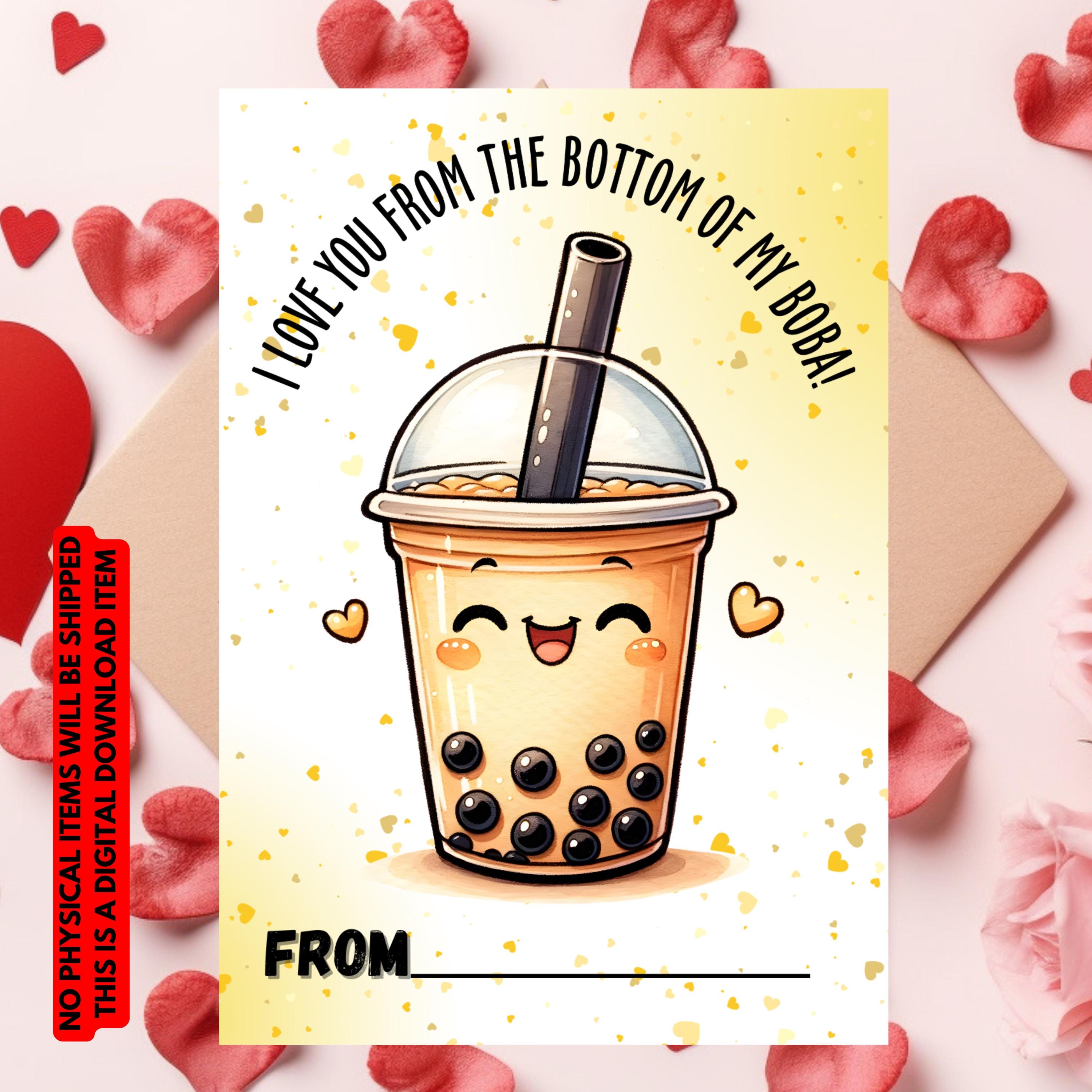 Boba Inspired Valentine Card, Cute Boba Valentine, Boba & Hearts ...