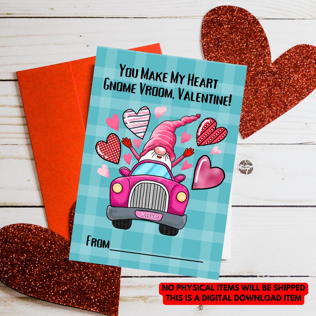 Kids Gnome Valentine Card, Cute Gnome Valentine, Hearts, Printable PDF ...