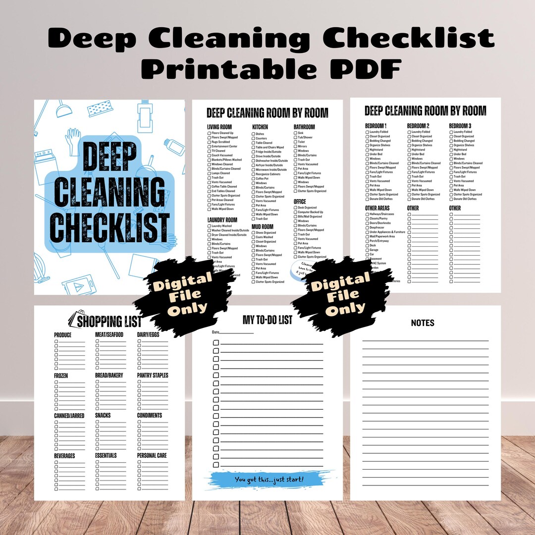 Deep Cleaning Checklist Printable PDF – 6-page House Cleaning Planner ...