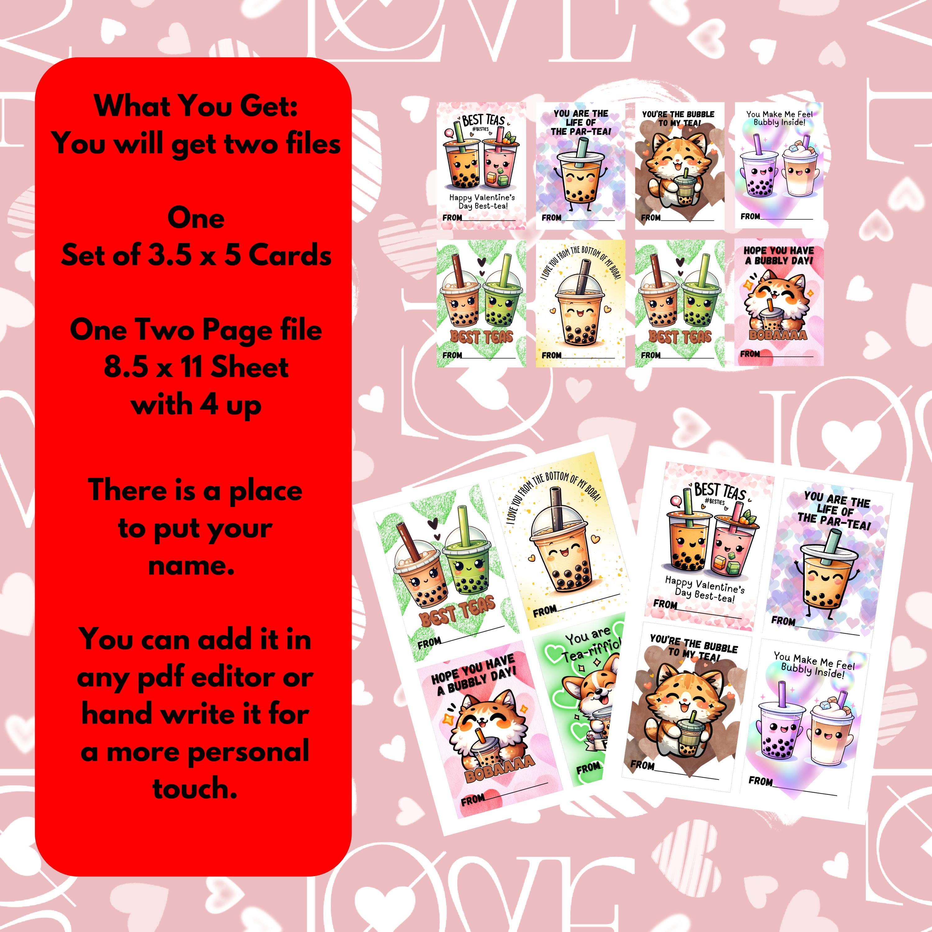 Boba Inspired Valentine Card, Cute Boba Valentine, Boba & Hearts ...
