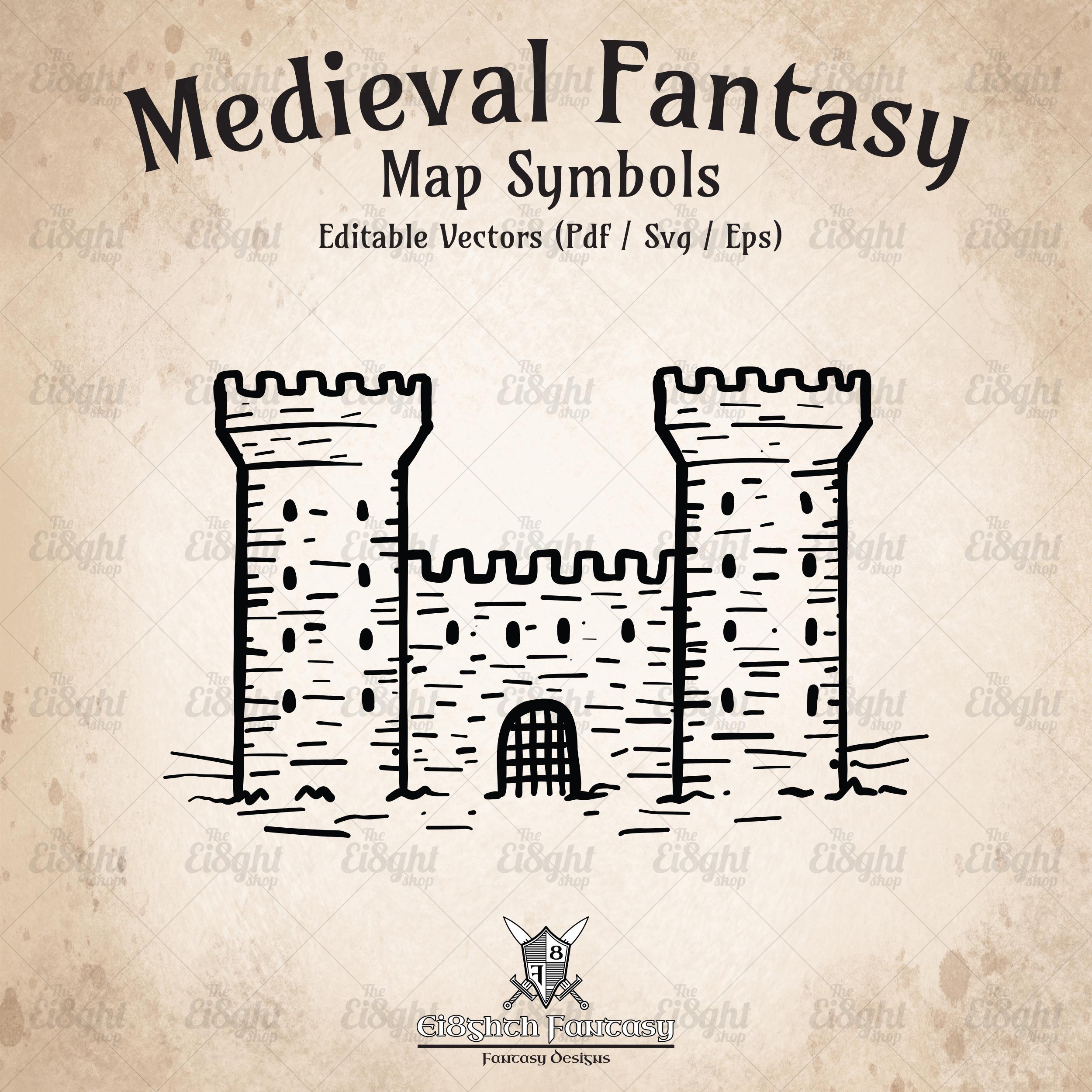 Fantasy Medieval Map Icons Collection - Editable Vector Icons - Pdf ...