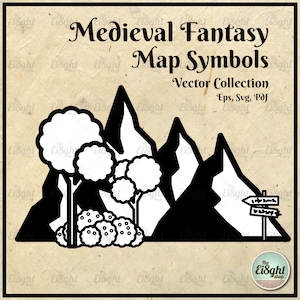Cartography Fantasy Map Symbols! Vector Files! Fully Editable! (EPS ...