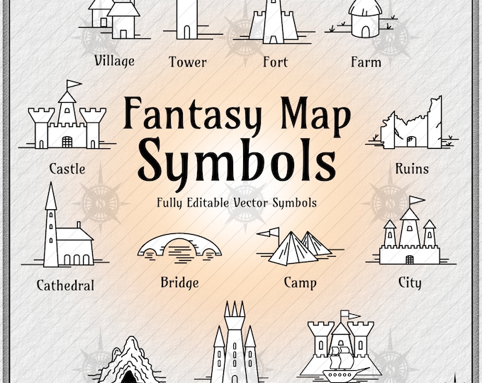 Cartography Fantasy Map Symbols! Vector (svg & Pdf) Files! Fully ...