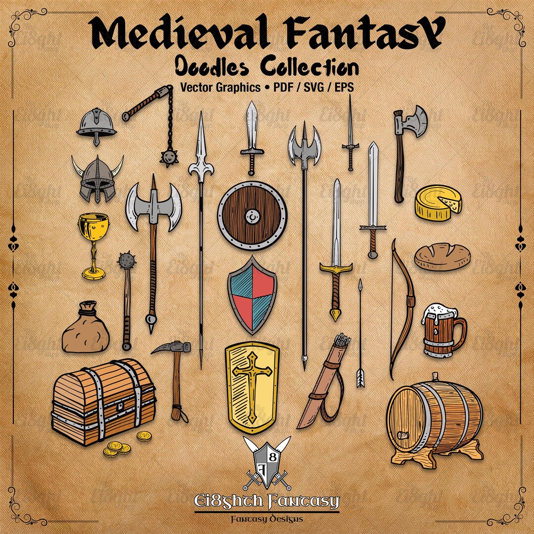 Medieval Fantasy Doodles Collection! - Vector Files (PDF, Svg, Eps ...