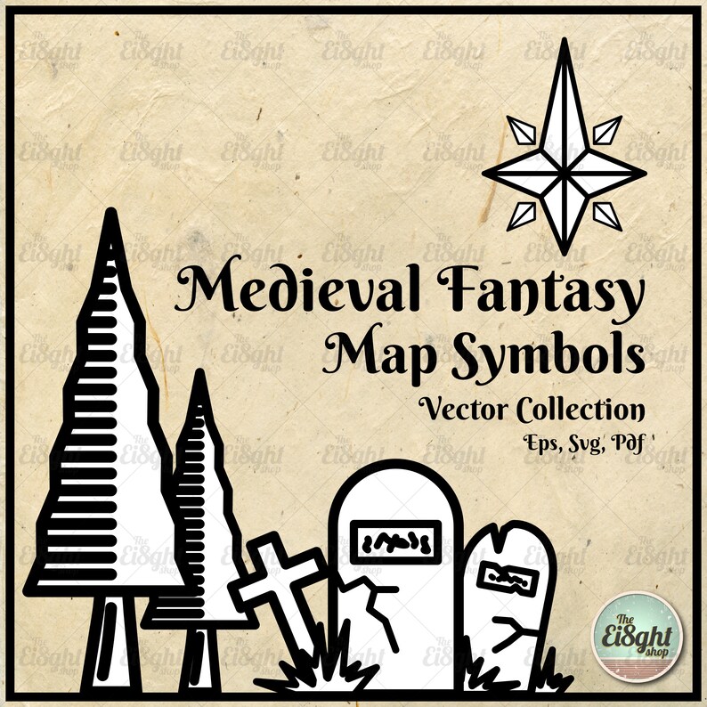 Cartography Fantasy Map Symbols! Vector Files! Fully Editable! (EPS ...