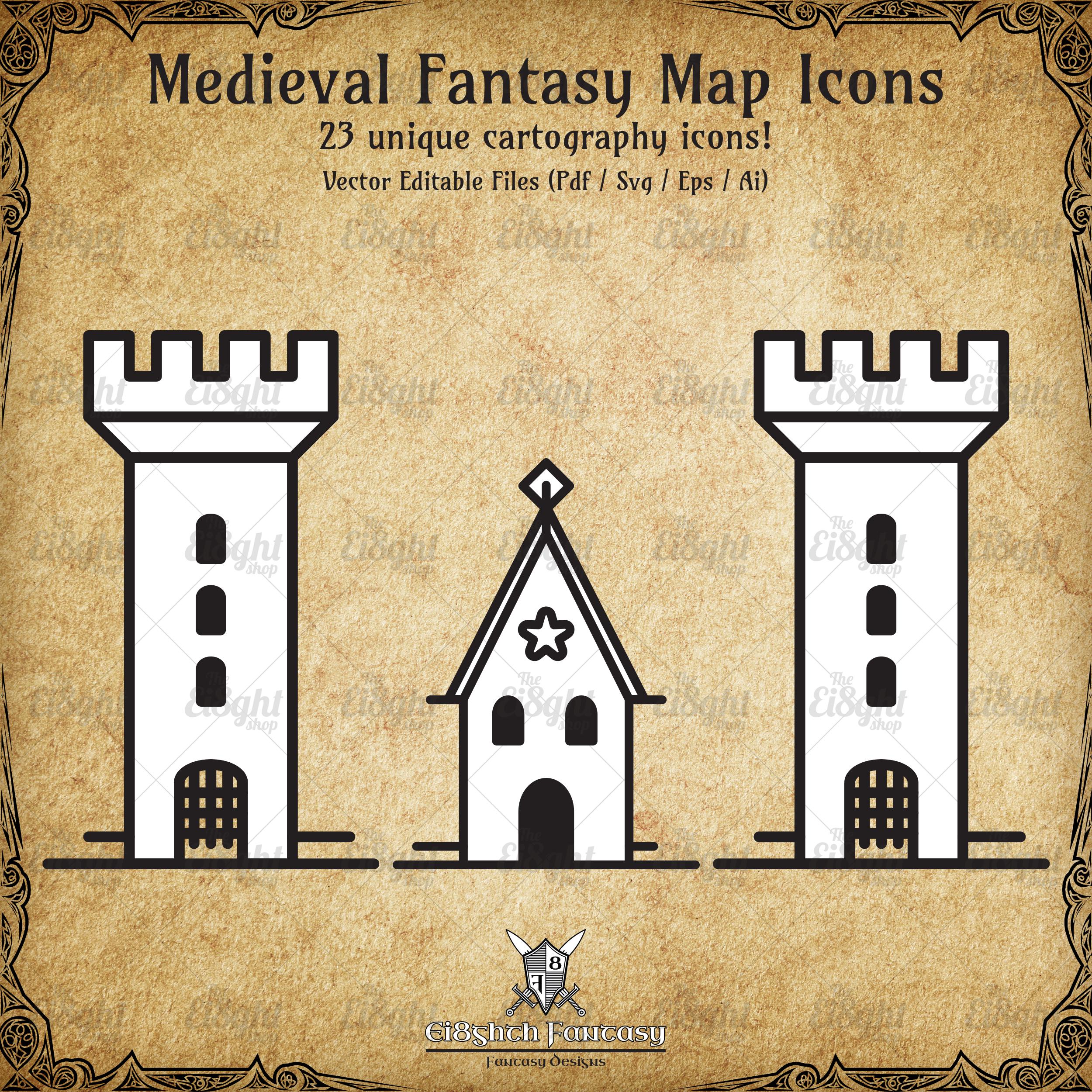 Fantasy Medieval Map Vector Icons for Cartography! - Pdf / Svg / Eps ...
