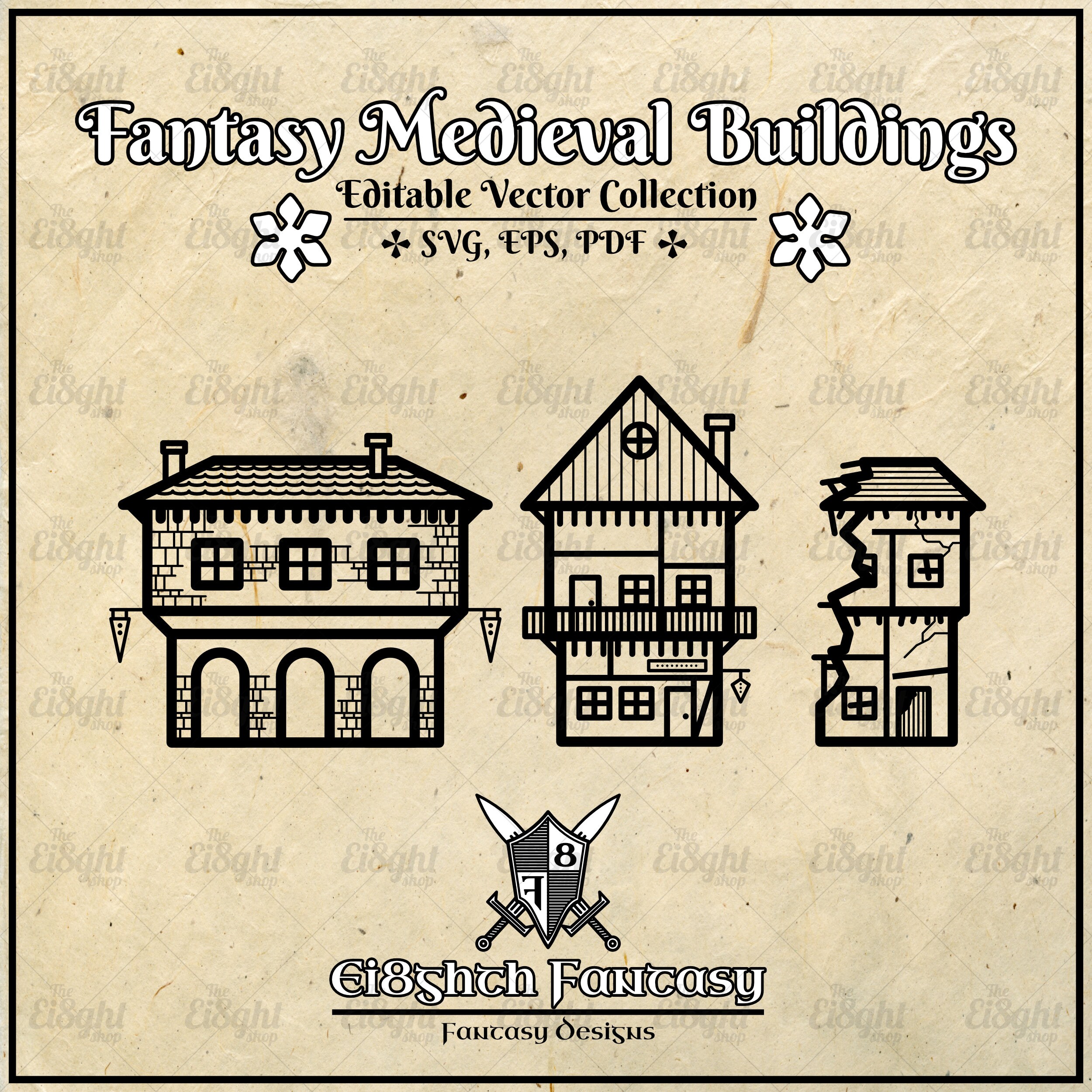 Fantasy Medieval Buildings Collection! (svg, PDF and EPS Files ...