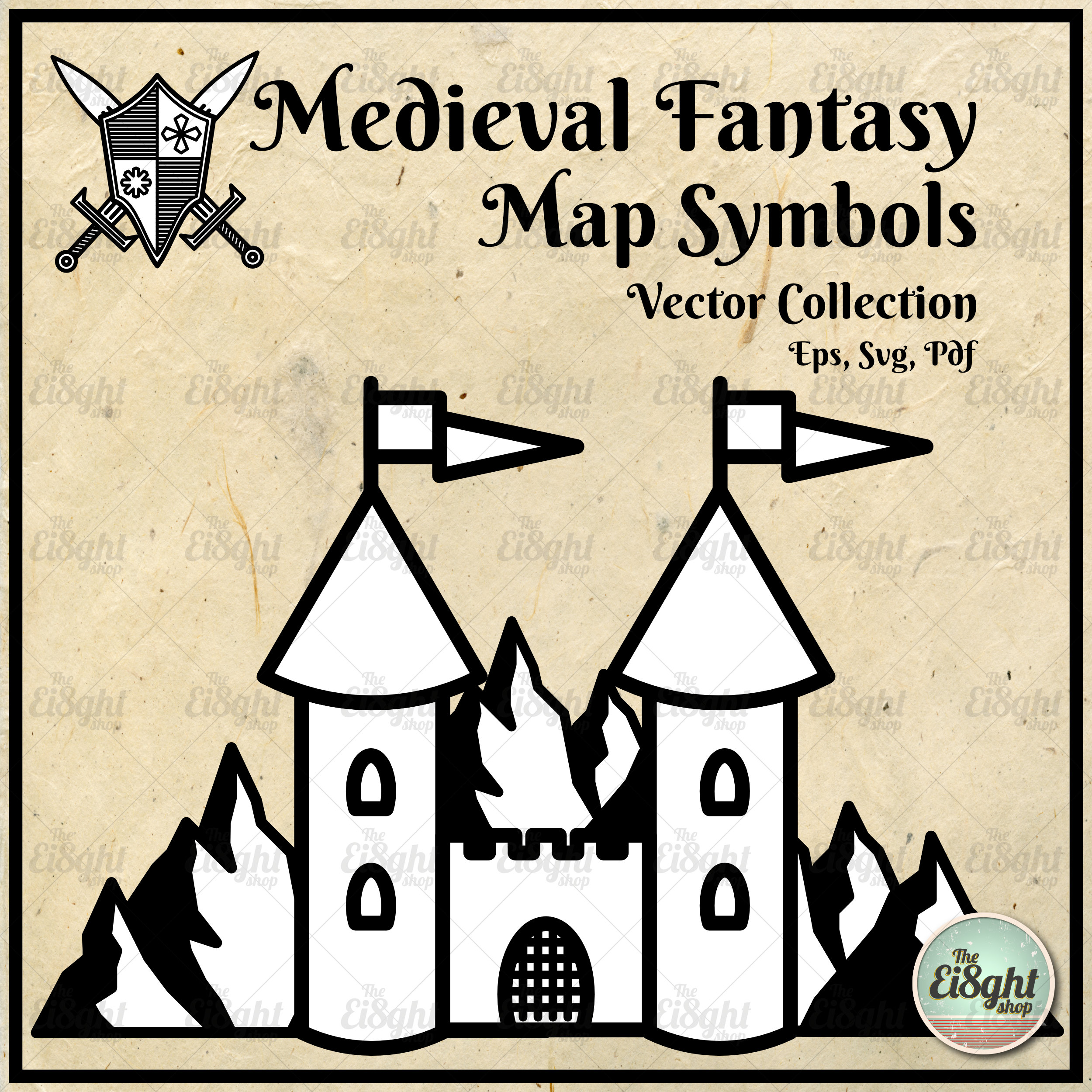 Cartography Fantasy Map Symbols! Vector Files! Fully Editable! (EPS ...