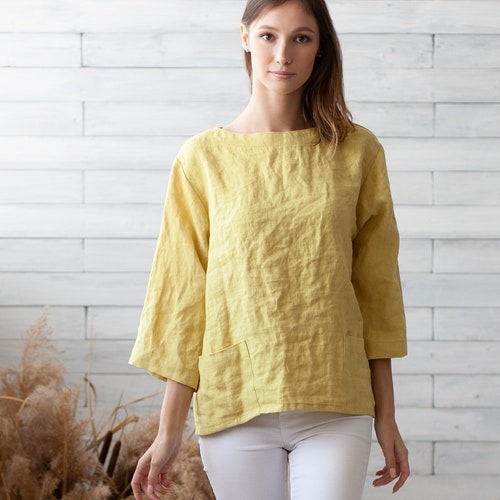 Yellow Linen Shirt. Flax Loose Top. Oversized Linen Top. - Etsy