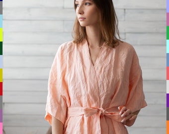 Pink Linen Robe. Flax Kimono. Linen Loungewear. Bathrobe | Etsy