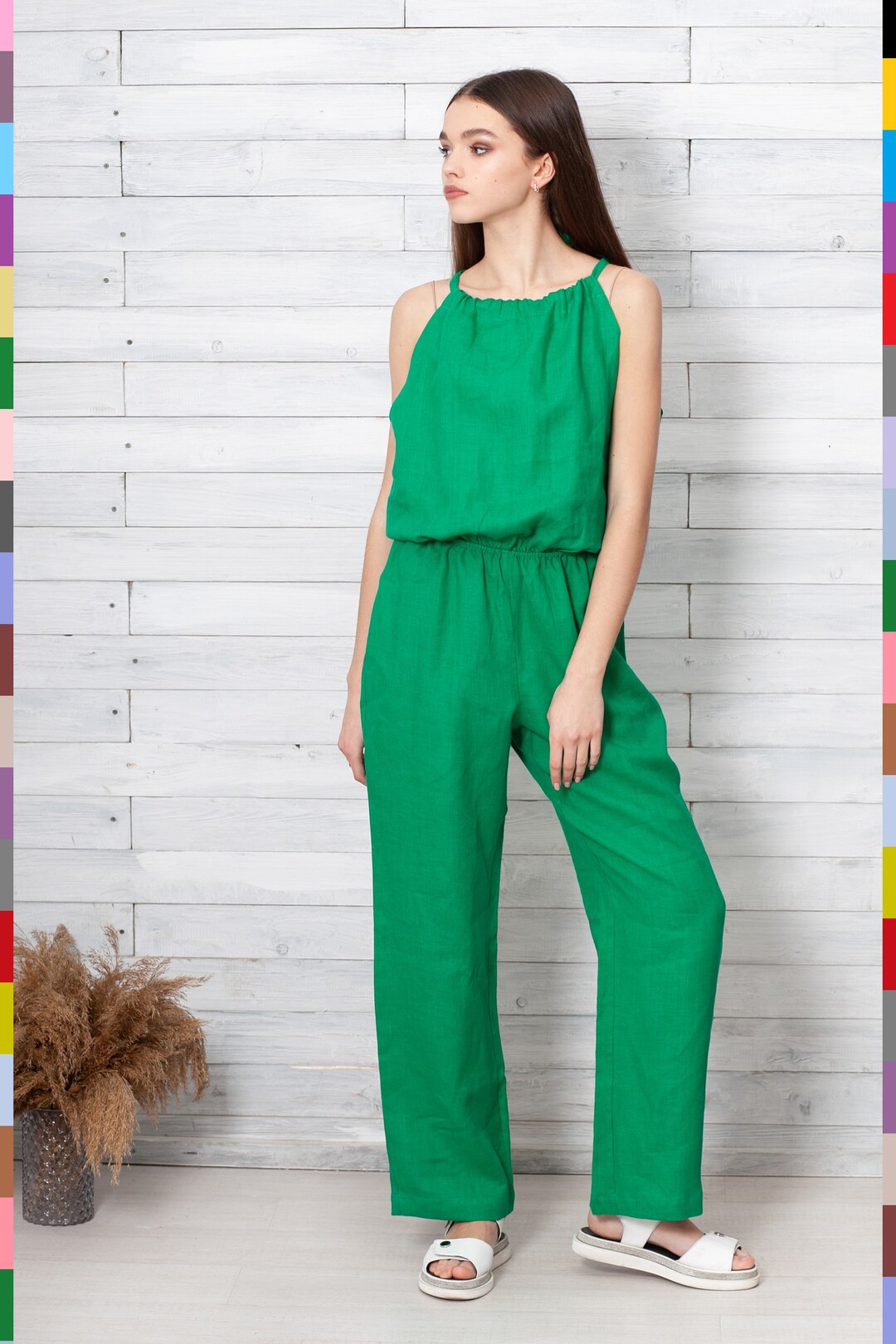 Strap Linen Jumpsuit. Linen Overalls. Women Casual Jumpsuit. Green ...