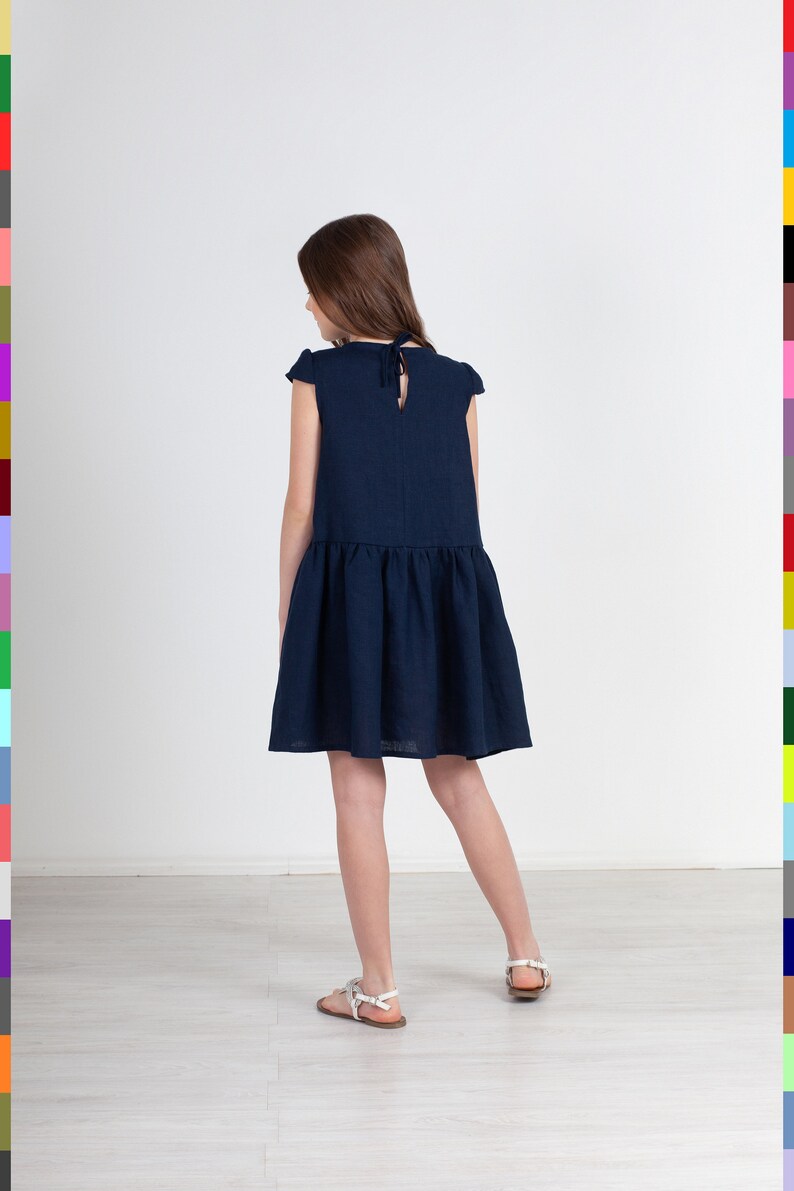 Navy Blue Dress. Flutter Sleeve Dress. Summer Girls Dress. - Etsy