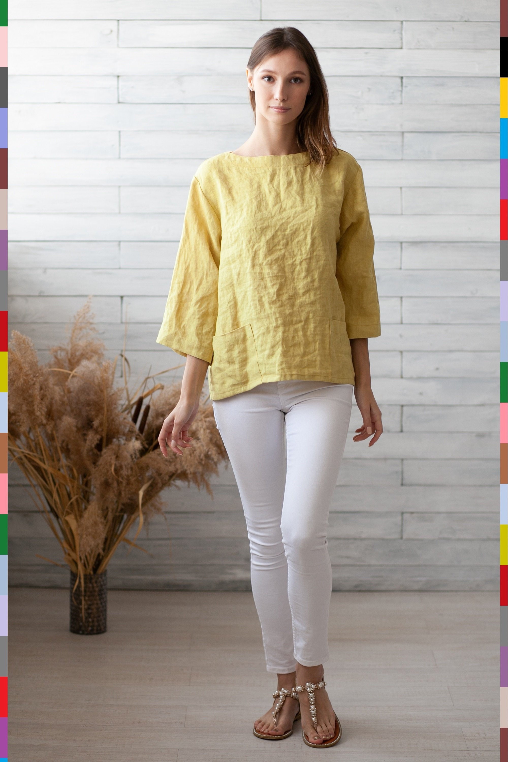 Yellow Linen Shirt. Flax Loose Top. Oversized Linen Top. - Etsy