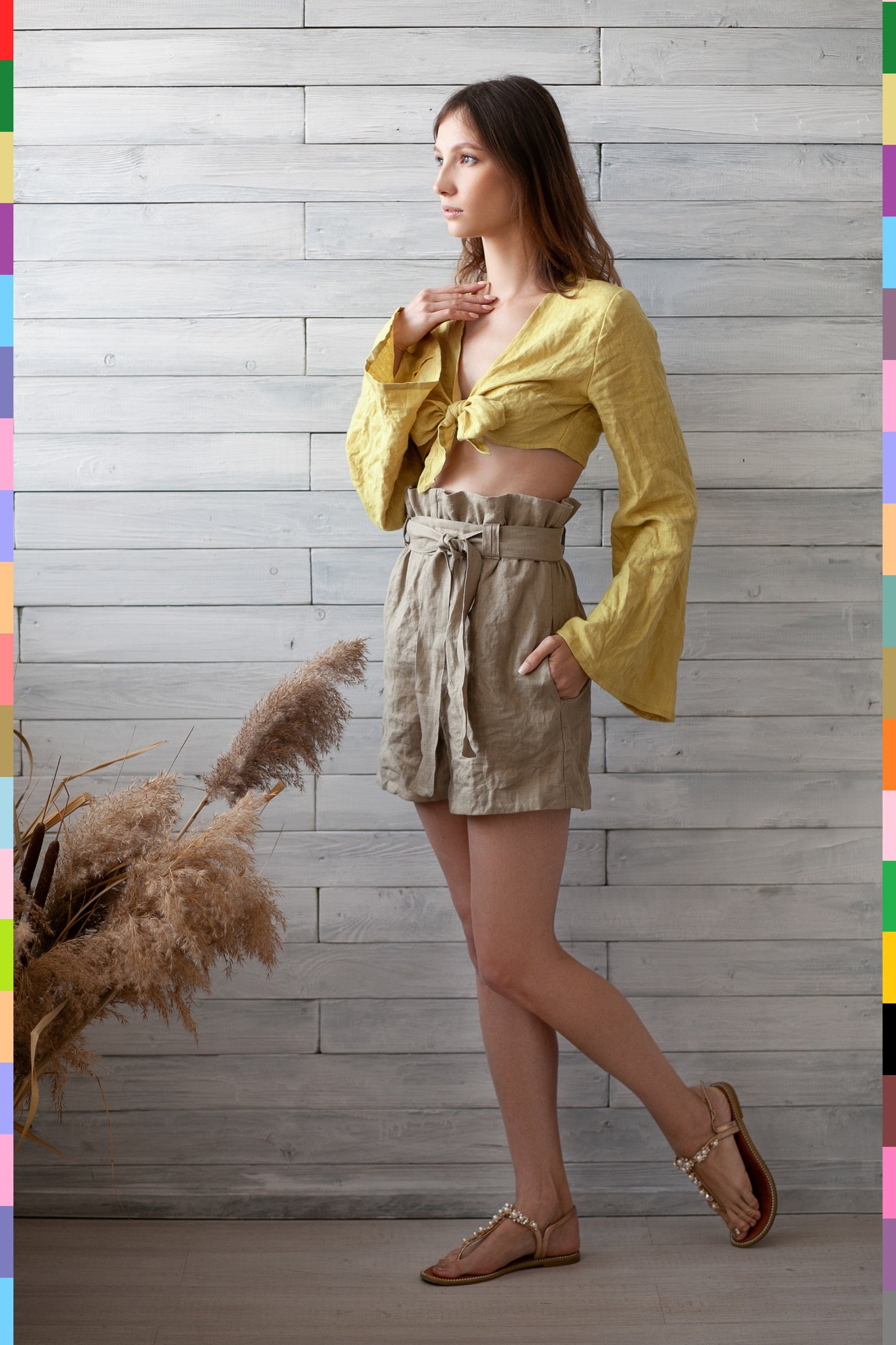 Yellow Linen Top. Yellow Crop Top. Linen Tie Front Top. Short | Etsy