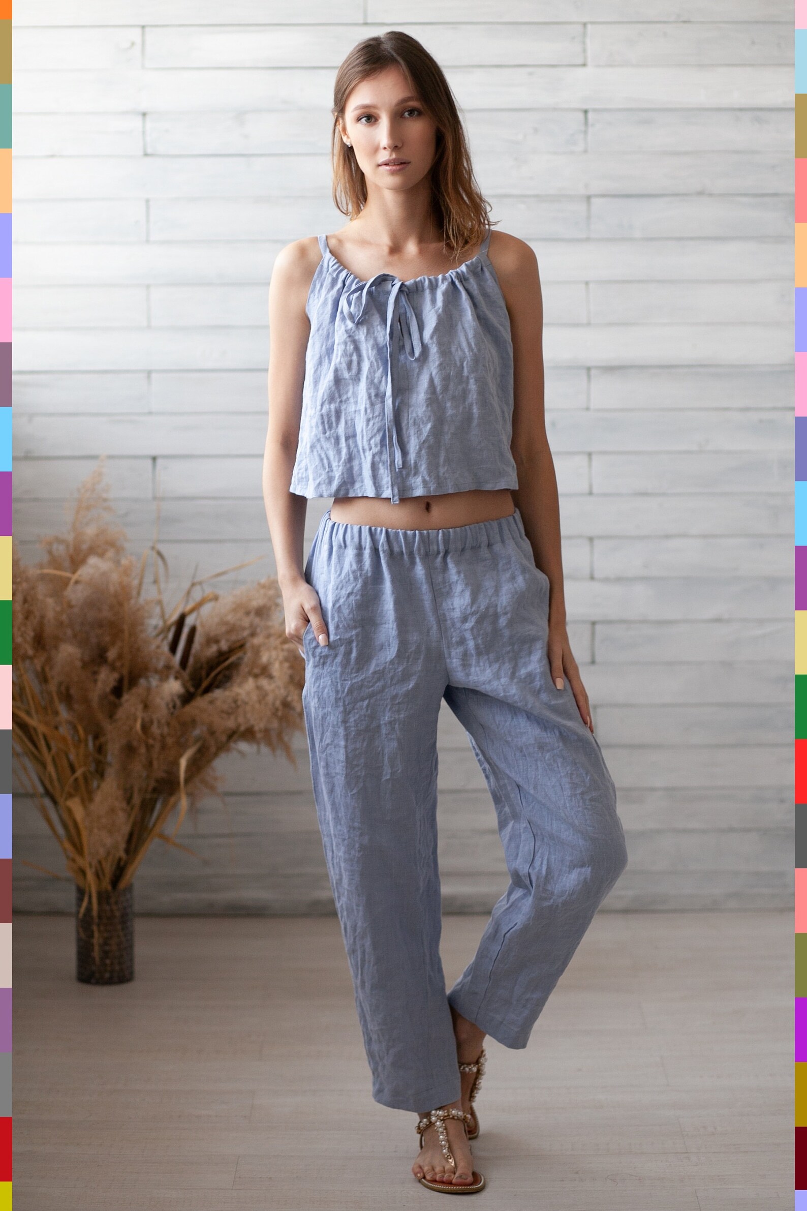 Blue Linen Pants. Woman Flax Pants. Pajama Linen Trousers. - Etsy