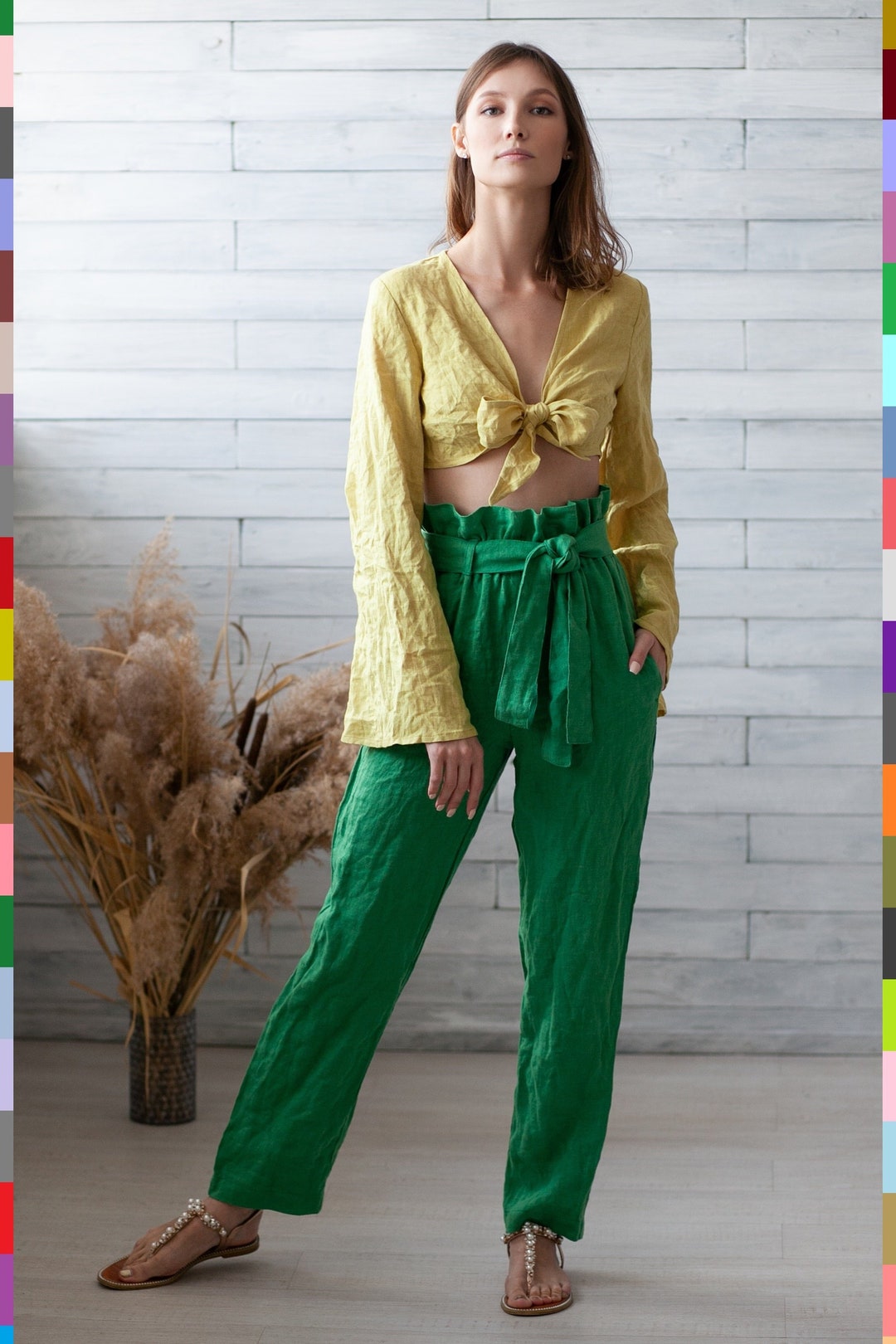 Yellow Linen Top. Yellow Crop Top. Linen Tie Front Top. Short Flax ...