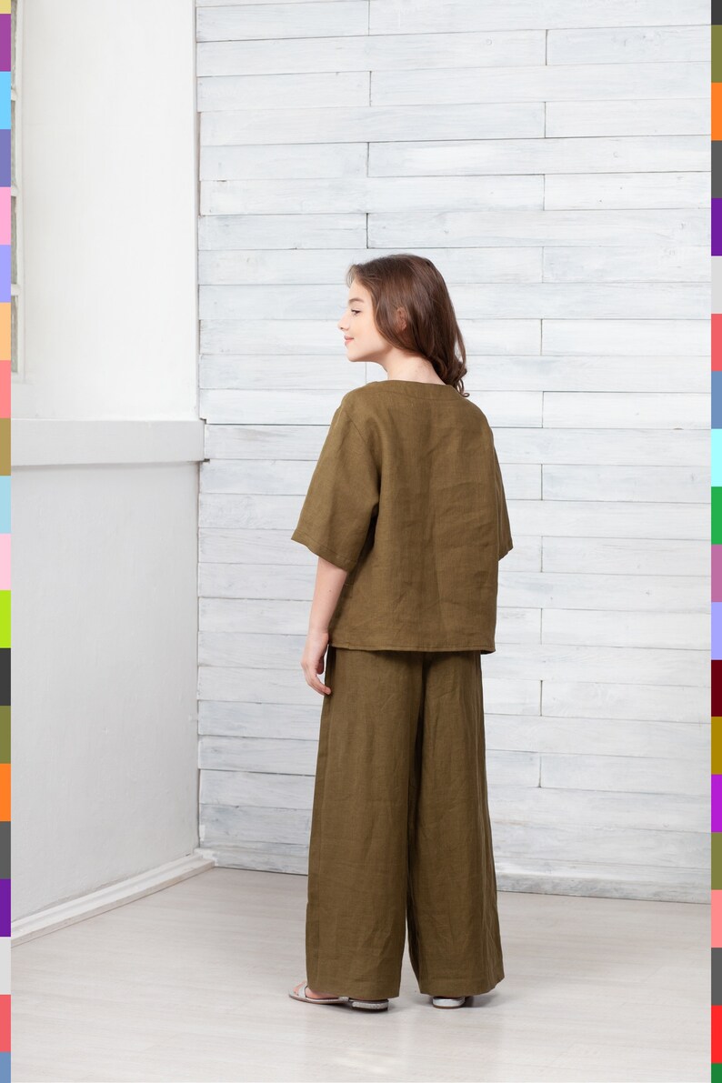 Khaki Kids Top. Girls Pocket Top. Kids Linen Clothes. Simple - Etsy