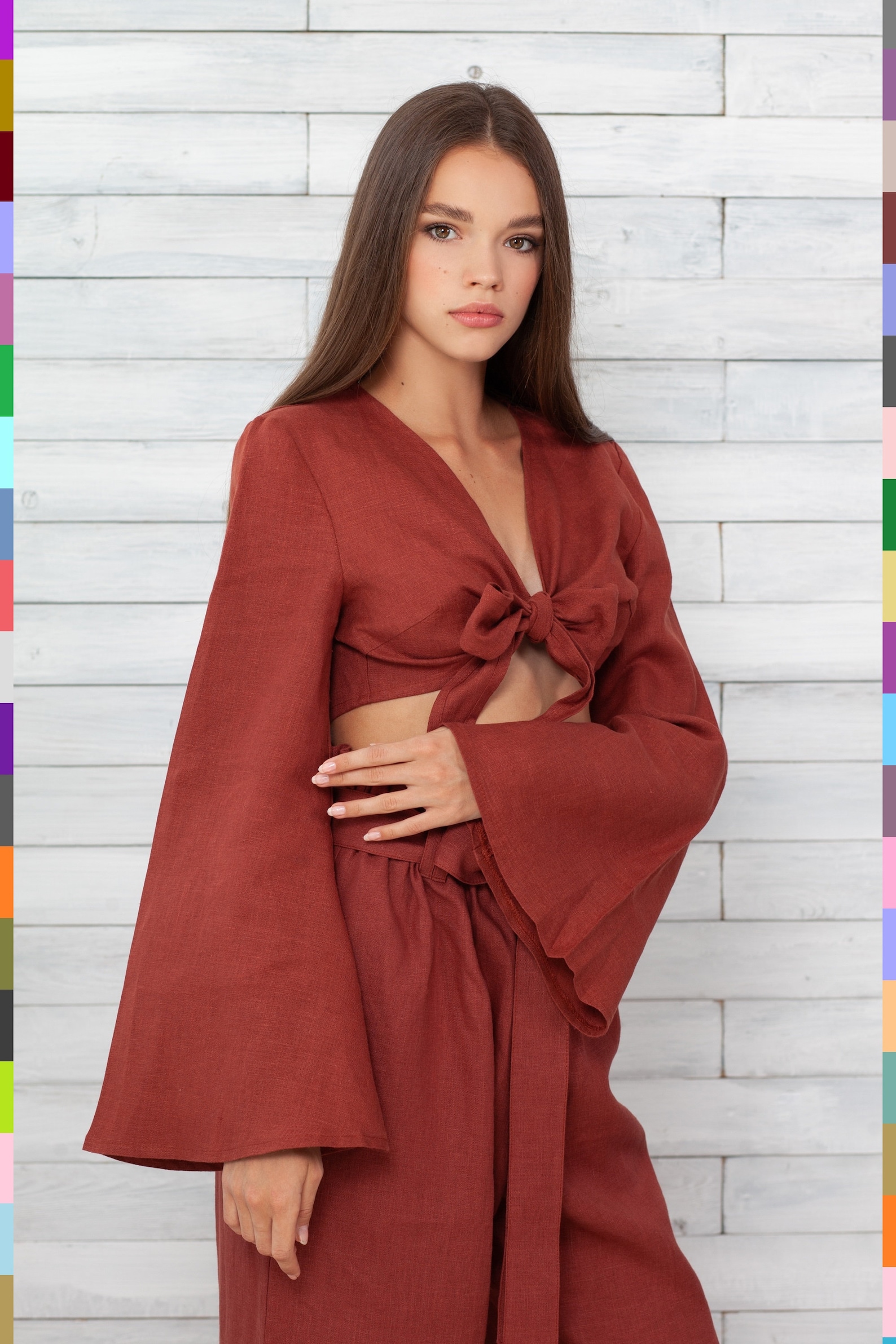 Terracotta Linen Top. Terracotta Crop Top. Linen Tie Front - Etsy