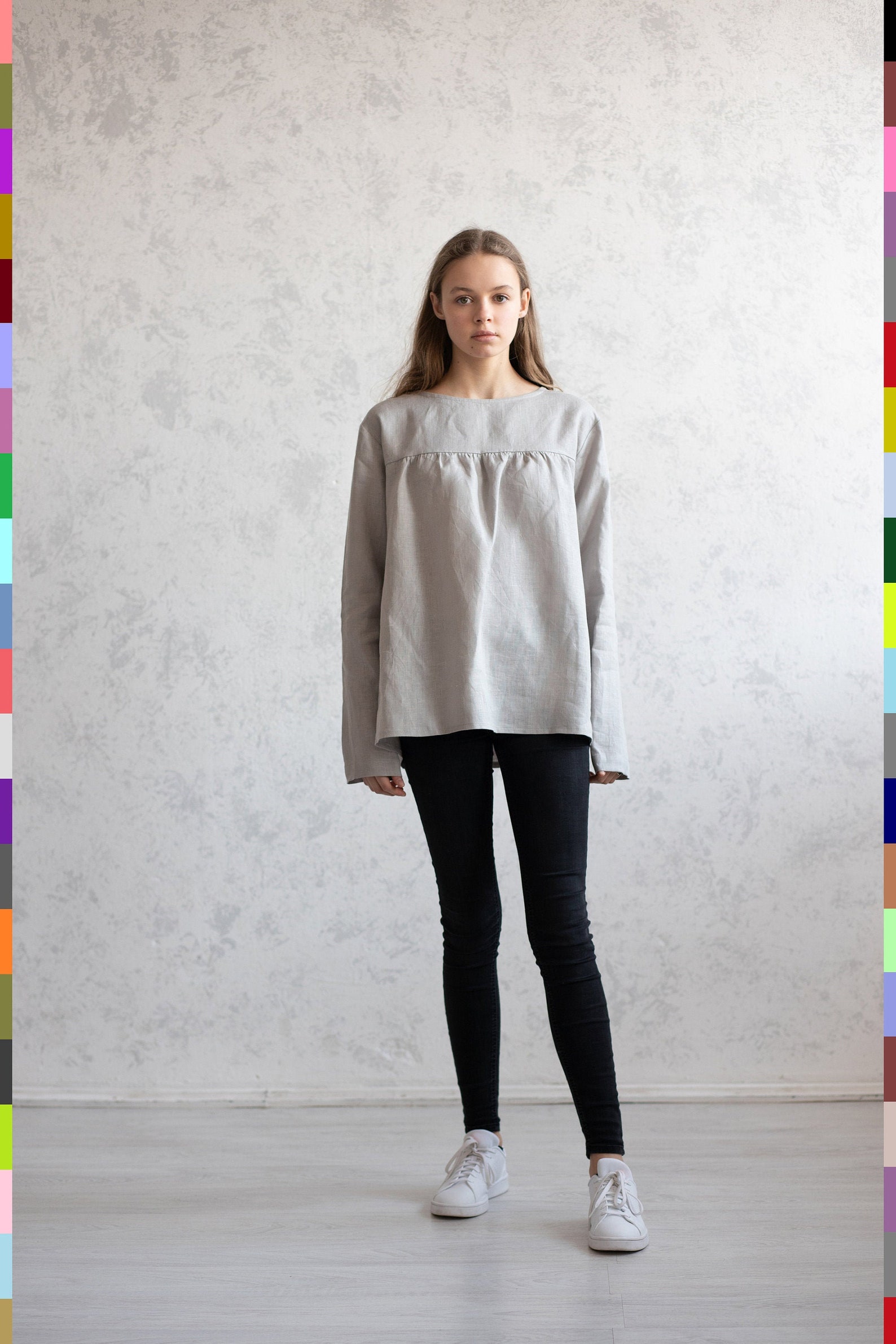 Linen Blouse. Light Gray Blouse. Long Sleeve Top. Women's - Etsy