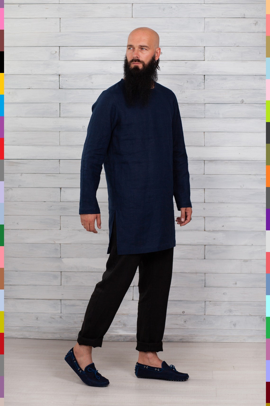 Blue Men's Tunic. Navy Basic Shirt. Stylish Man's - Etsy