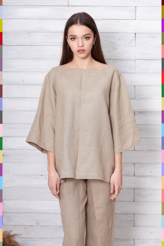 Vegan Top. Linen Loose Tops. Natural Linen Top. Linen Tops. - Etsy