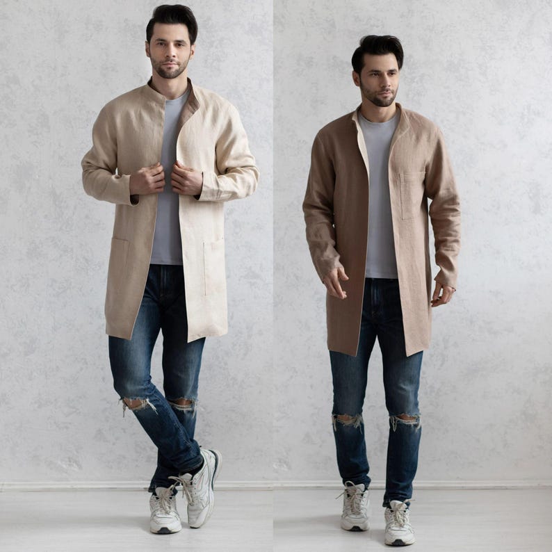 Men's Double Sided Coat. Elegant Long Jacket for Man. European Linen ...