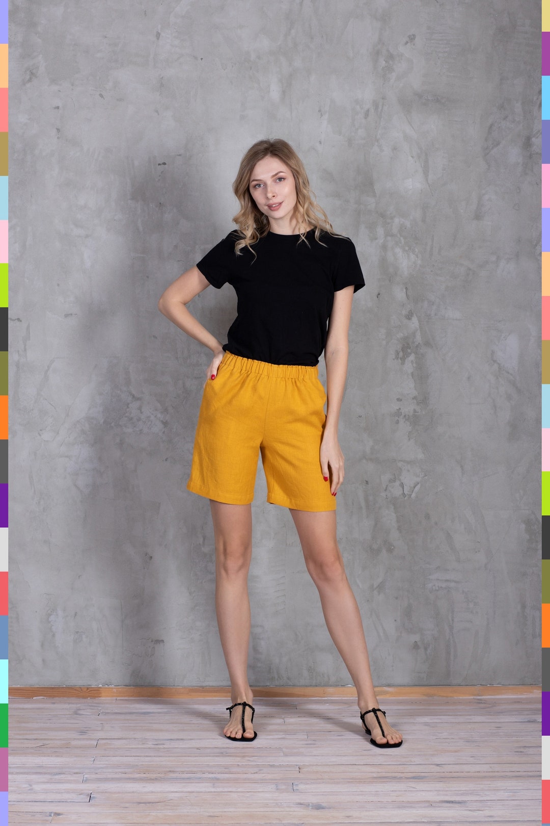 Women Shorts. Elastic Waist Shorts. Girl Mini Shorts. Basic Linen ...