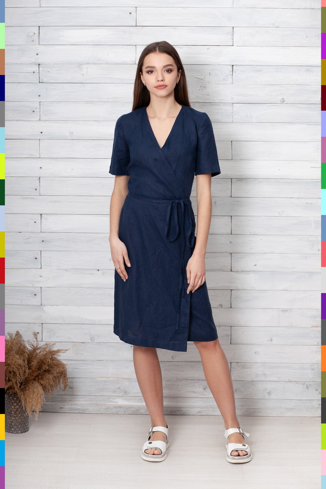 Navy Dress. Dark Blue Dress. Wrap Flax Dress. Elegant Dress. | Etsy