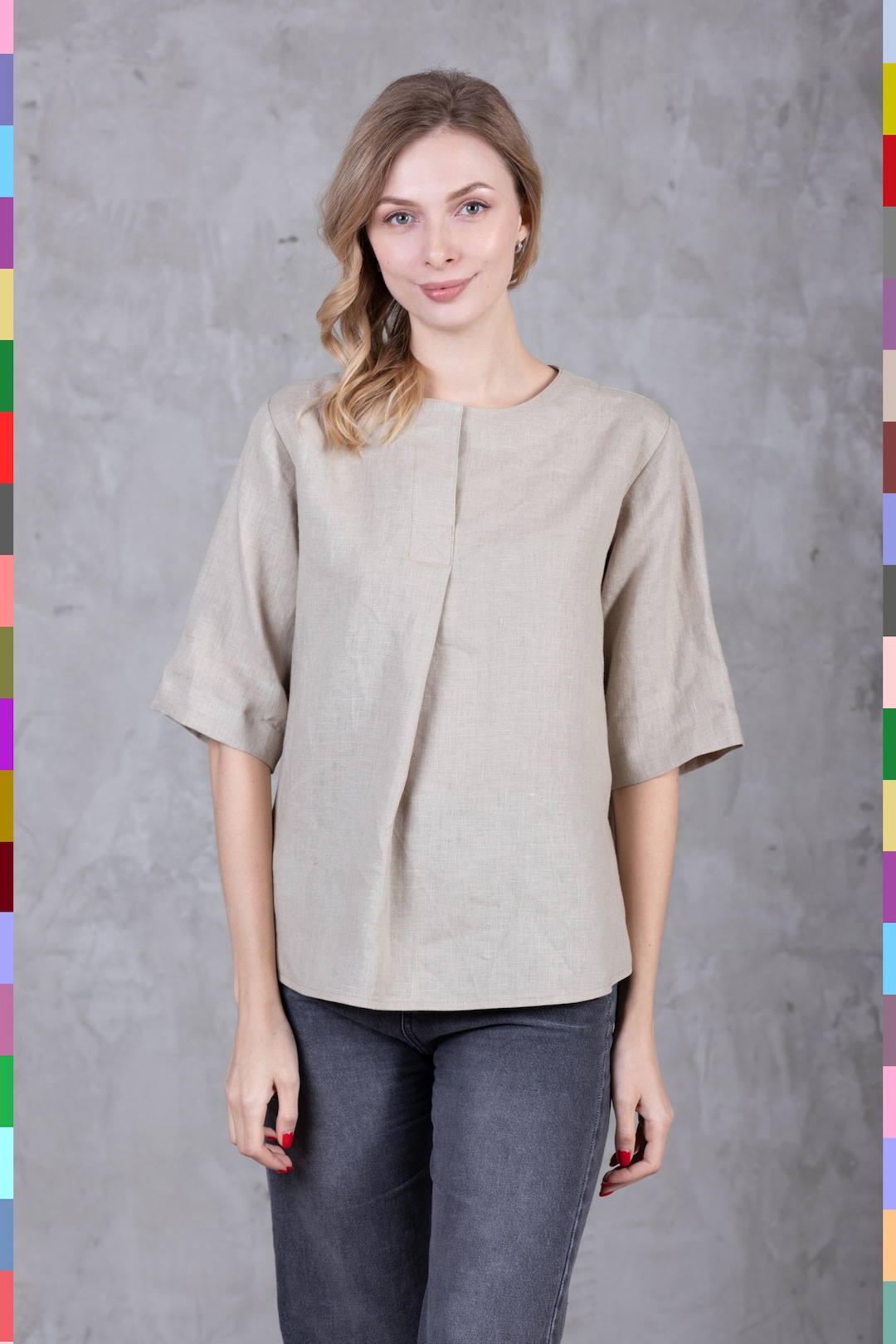 Women Linen Top. Women's Tops. Women Linen Tunic. Half Sleeve Top ...